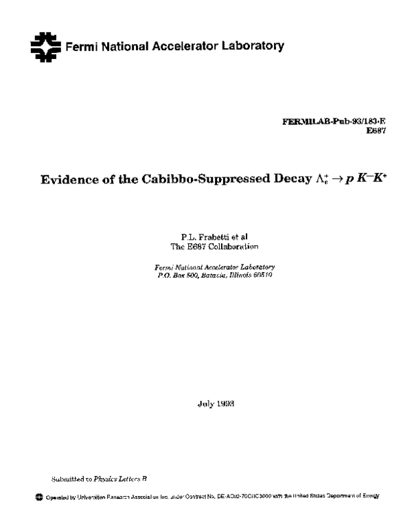 (PDF) Evidence of the Cabibbo-suppressed decay Λc+ → pK−K+