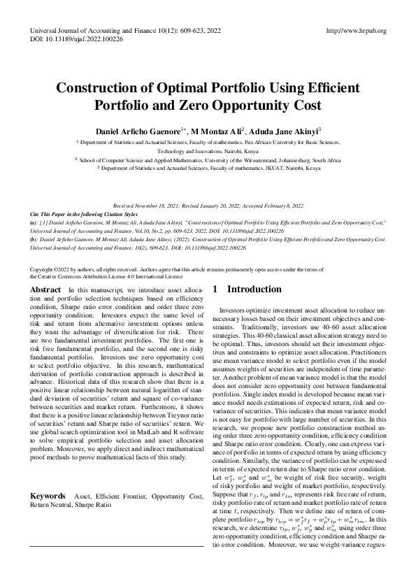 Pdf Construction Of Optimal Portfolio Using Efficient Portfolio And