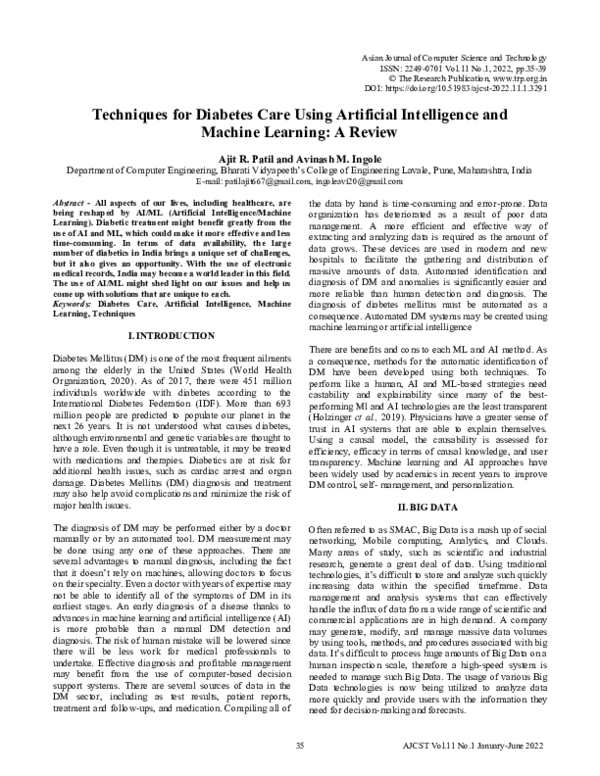 (PDF) Techniques for Diabetes Care Using Artificial Intelligence and ...