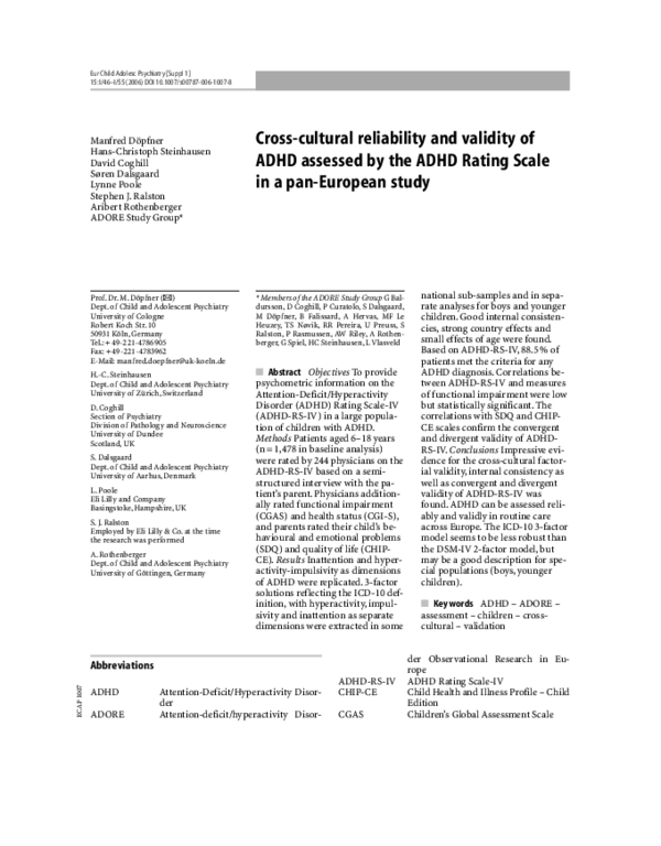 (PDF) Cross-cultural reliability and validity of ADHD assessed by the ADHD Rating Scale in a pan ...