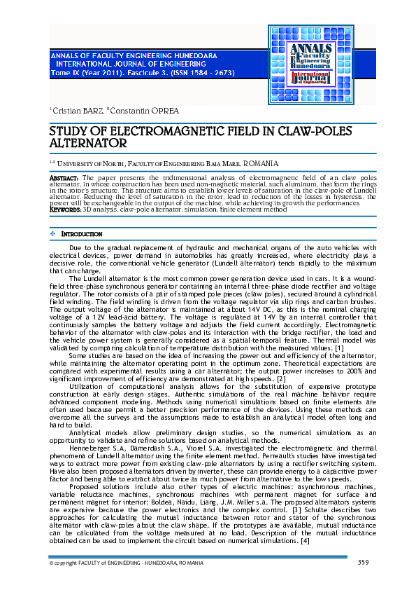 (PDF) Study of Electromagnetic Field in Claw-Poles Alternator