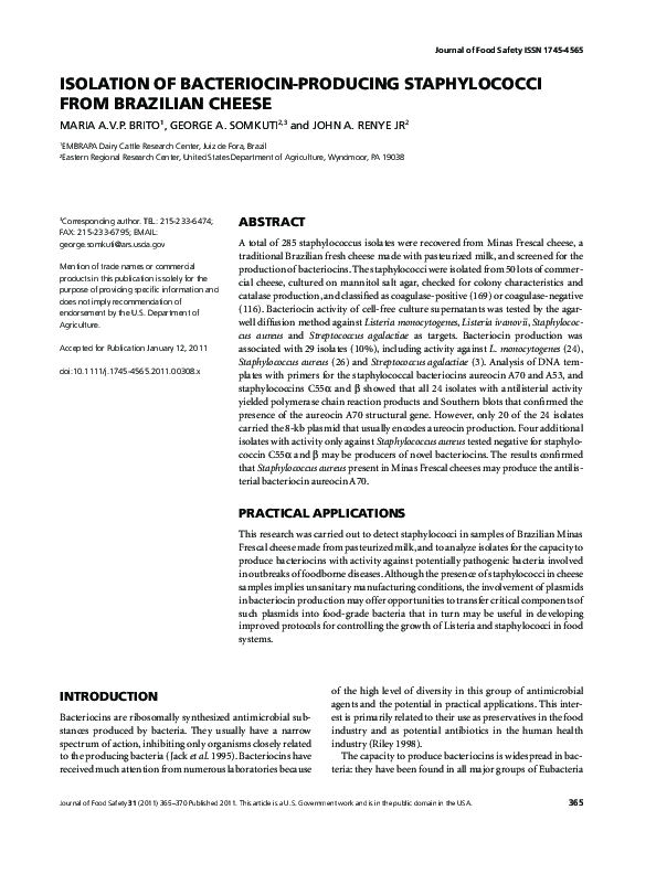 (PDF) Isolation of Bacteriocin-Producing Staphylococci from Brazilian ...