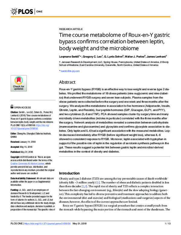 (PDF) Time course metabolome of Roux-en-Y gastric bypass confirms ...