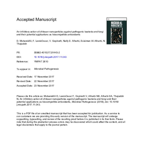 Pdf An Inhibitory Action Of Chitosan Nanoparticles Against Pathogenic
