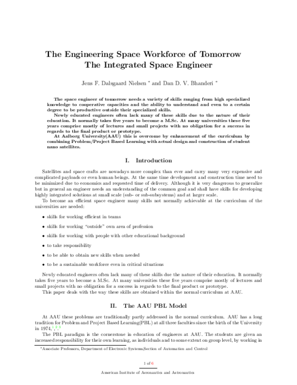 (PDF) Engineering Space Workforce of Tomorrow The Integrated Space Engineer