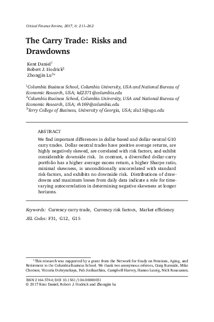 (PDF) The Carry Trade: Risks and Drawdowns