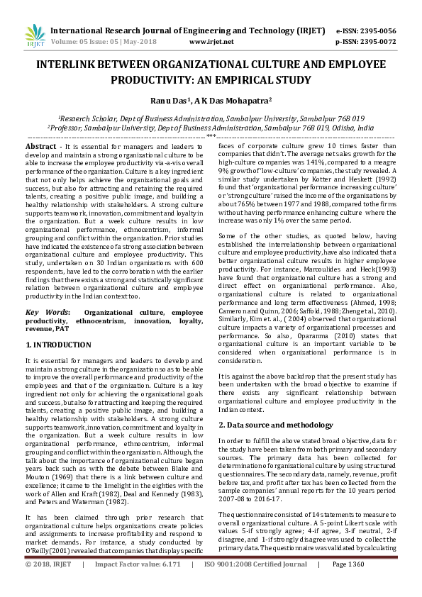 (PDF) Interlink Between Organizational Culture and Employee ...