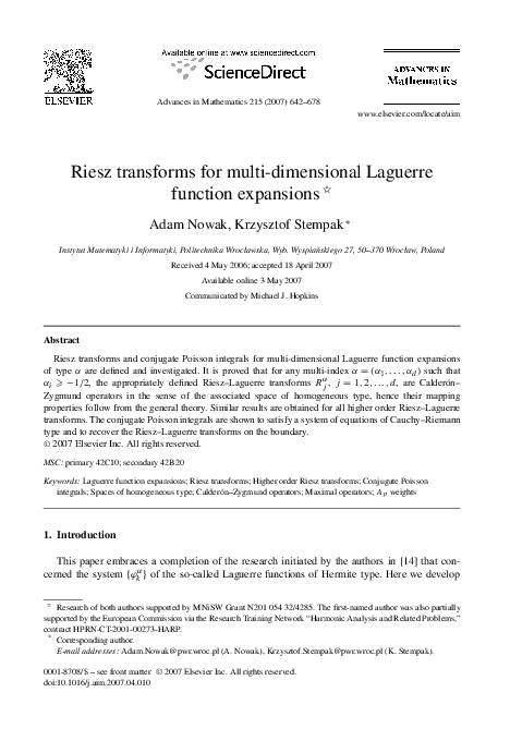 (PDF) Riesz transforms for multi-dimensional Laguerre function expansions