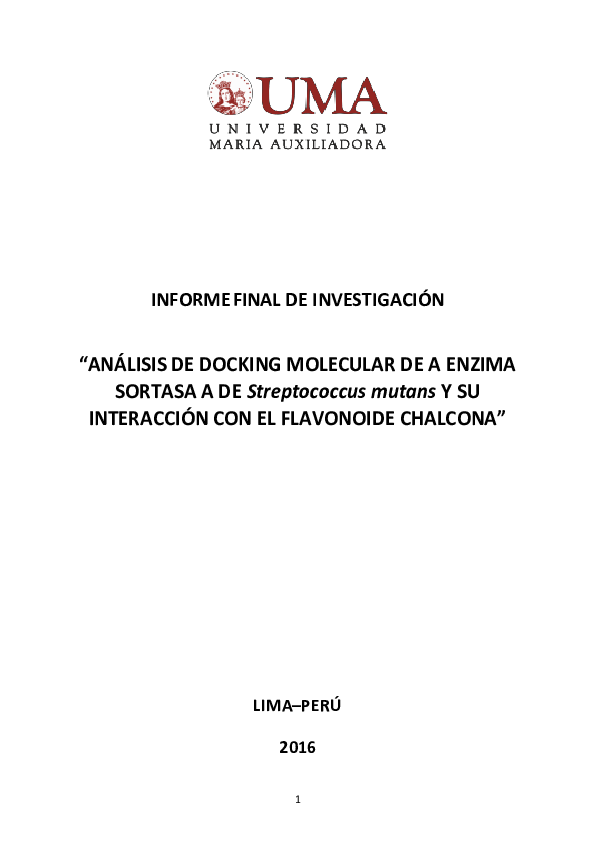 (PDF) ANÁLISIS DE DOCKING MOLECULAR DE A ENZIMA SORTASA A DE ...