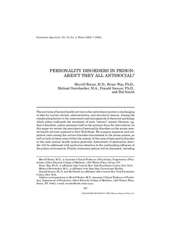 (PDF) Personality Disorders in Prison: Aren't They All Antisocial?