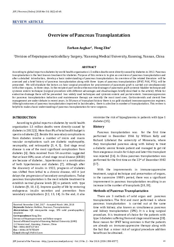 (PDF) Overview of Pancreas Transplantation