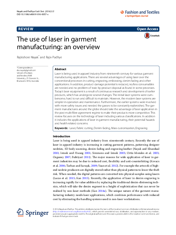 (PDF) The use of laser in garment manufacturing: an overview