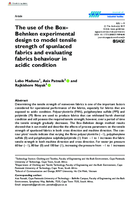 (PDF) The use of the Box–Behnken experimental design to model tensile ...