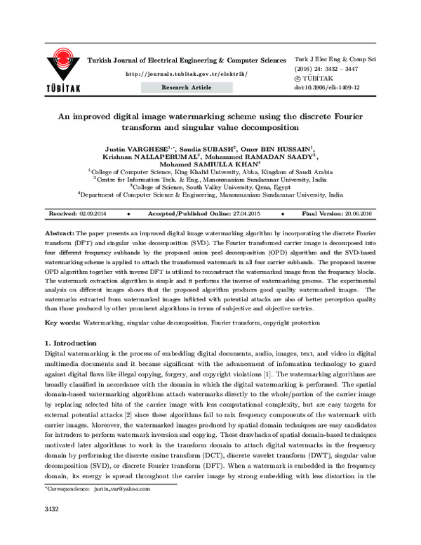 Pdf An Improved Digital Image Watermarking Scheme Using The Discrete Fourier Transform And