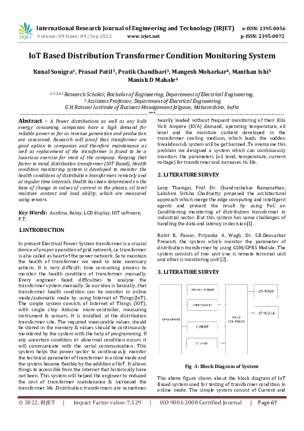 Pdf Iot Based Distribution Transformer Condition Monitoring System