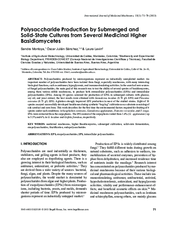 (PDF) Polysaccharide Production by Submerged Fermentation