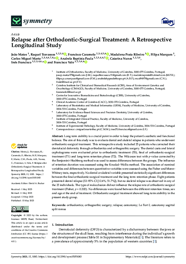 (PDF) Relapse after Orthodontic-Surgical Treatment: A Retrospective ...