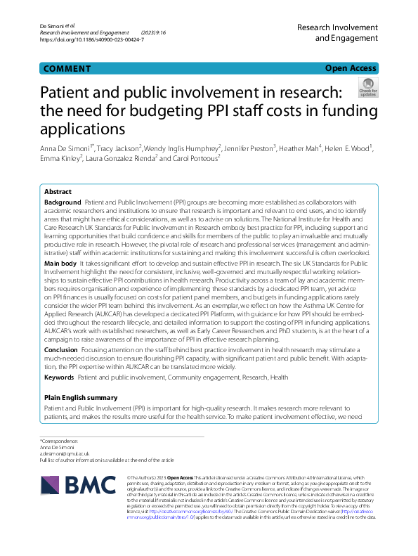 (PDF) Patient and public involvement in research: the need for ...