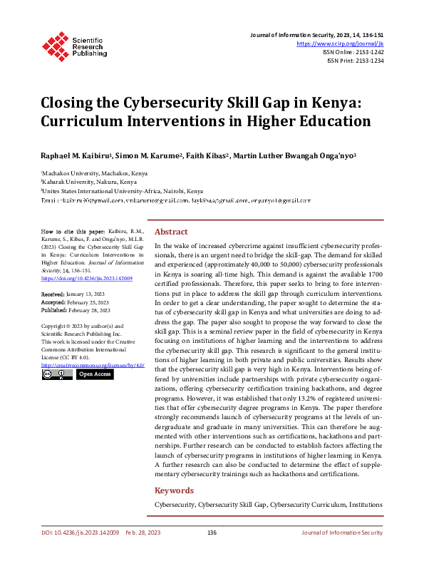 (PDF) Closing the Cybersecurity Skill Gap in Kenya: Curriculum Interventions in Higher Education