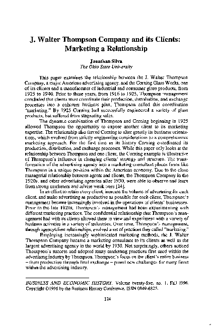 (PDF) J. Walter Thompson Company and its Clients: Marketing a Relationship