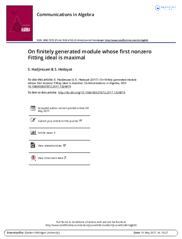 (PDF) On finitely generated module whose first nonzero fitting ideal is maximal