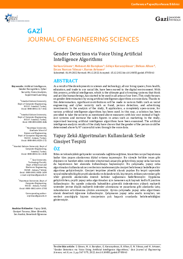 (PDF) Gender Detection Via Voice Using Artificial Intelligence Algorithms