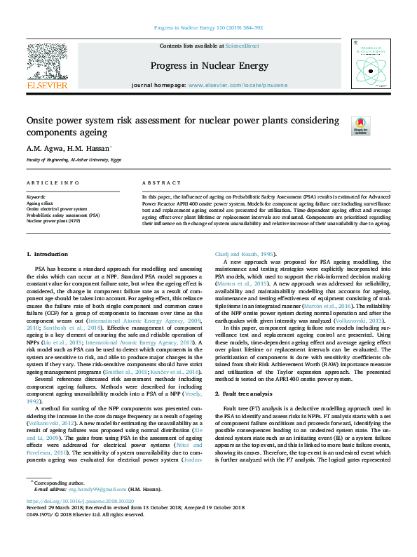 (PDF) Onsite power system risk assessment for nuclear power plants ...