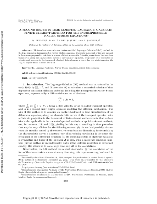 (PDF) A Second Order in Time Modified Lagrange--Galerkin Finite Element Method for the ...