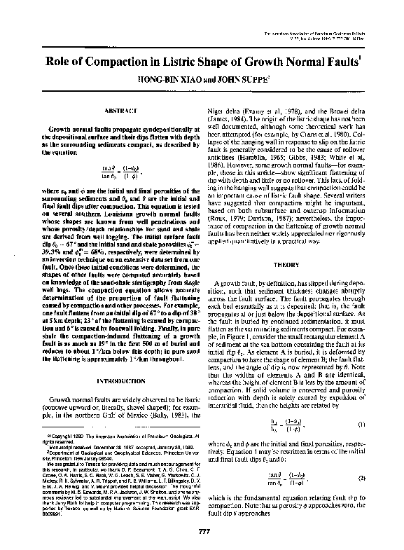 (PDF) Role of Compaction in Listric Shape of Growth Normal Faults