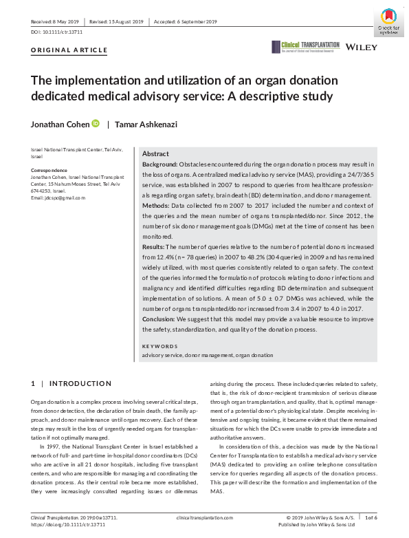 (PDF) Process Improvement in Thoracic Donor Organ Procurement: Implementation of a Donor ...