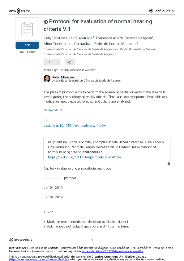 (PDF) Protocol for evaluation of normal hearing criteria v1 (protocols.io.wr4fd8w) | Kelly ...