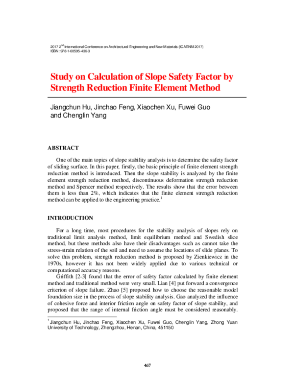 (PDF) Study on Calculation of Slope Safety Factor by Strength Reduction Finite Element Method