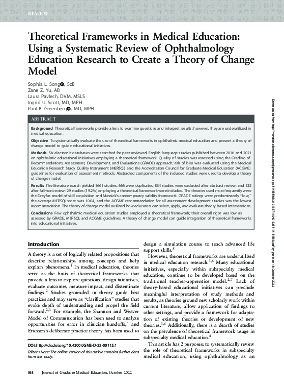 (PDF) Theoretical Frameworks in Medical Education: Using a Systematic Review of Ophthalmology ...