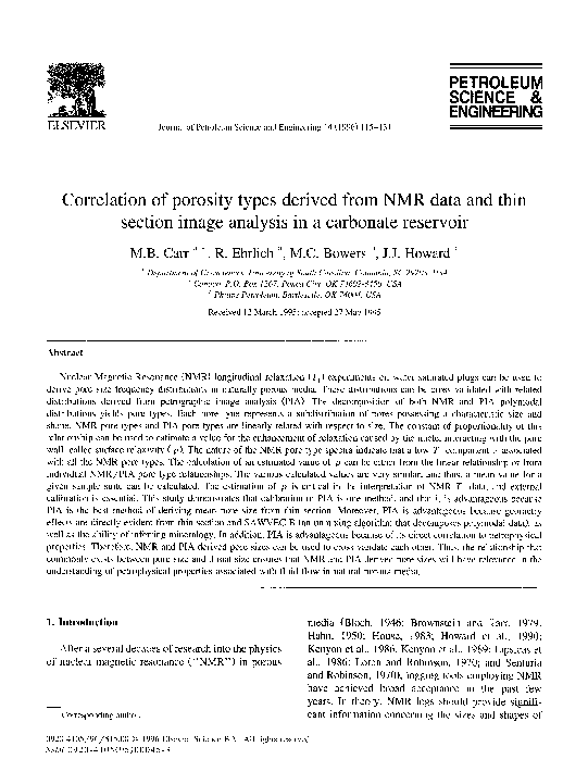 (PDF) Correlation of porosity types derived from NMR data and thin ...