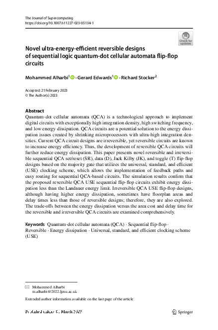 Pdf Novel Ultra Energy Efficient Reversible Designs Of Sequential Logic Quantum Dot Cellular