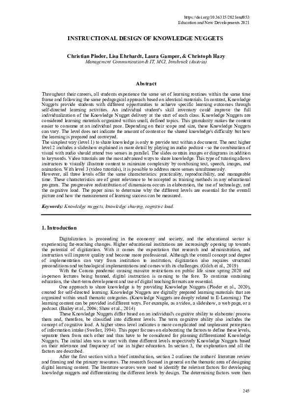 (PDF) Instructional Design of Knowledge Nuggets