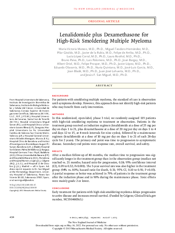(PDF) Lenalidomide plus Dexamethasone for High-Risk Smoldering Multiple ...