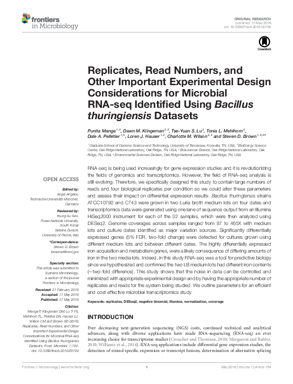 (PDF) Replicates, Read Numbers, and Other Important Experimental Design ...