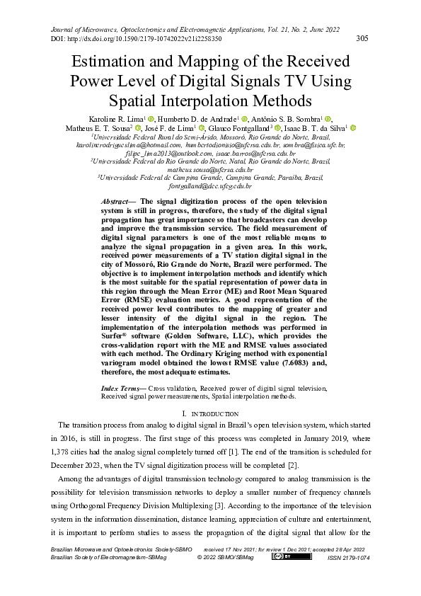 (PDF) Estimation and Mapping of the Received Power Level of Digital Signals TV Using Spatial ...