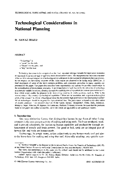 (PDF) Technological considerations in national planning