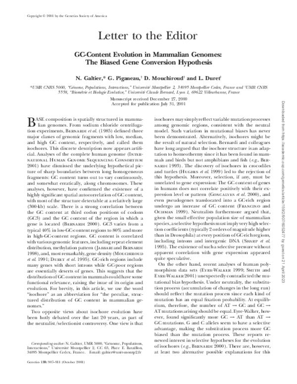 (PDF) GC-Content Evolution in Mammalian Genomes: The Biased Gene ...