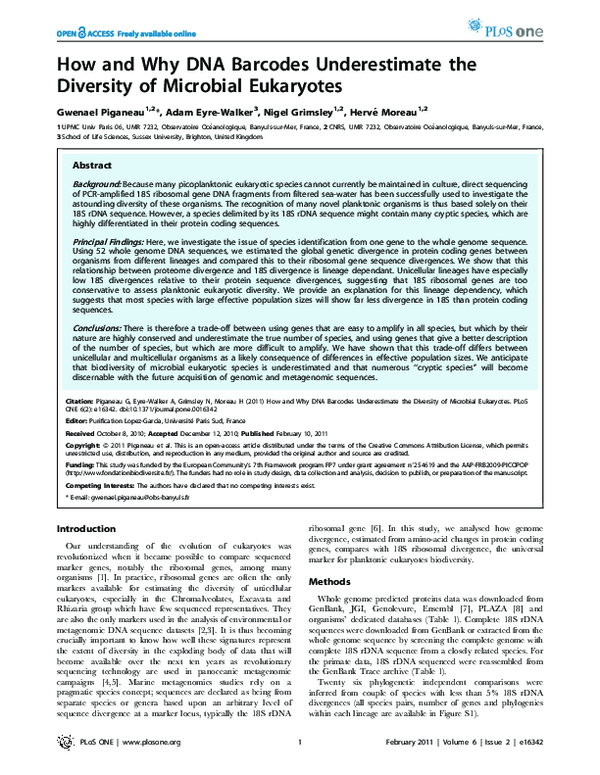 (PDF) How and Why DNA Barcodes Underestimate the Diversity of Microbial ...