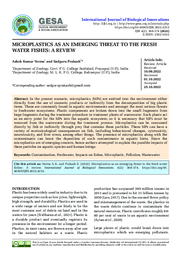 (PDF) Microplastics as an emerging threat to the fresh water fishes: A review