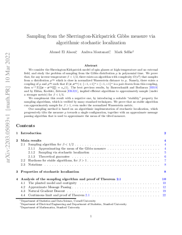 (PDF) Sampling from the Sherrington-Kirkpatrick Gibbs measure via algorithmic stochastic ...