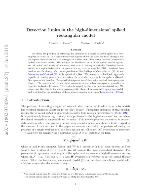 (PDF) Detection limits in the high-dimensional spiked rectangular model