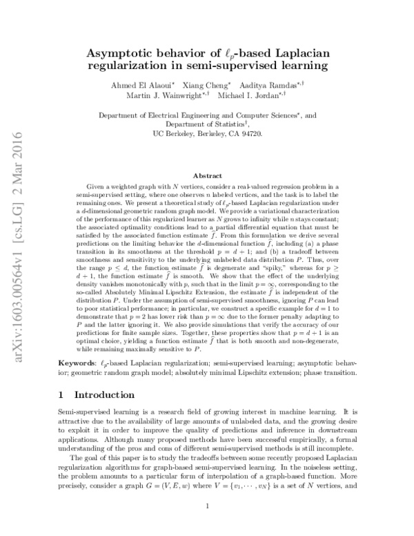 (PDF) Asymptotic behavior of \(\ell_p\)-based Laplacian regularization in semi-supervised learning