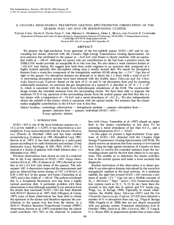 (PDF) Chandra Observations of Quasar H1821+643