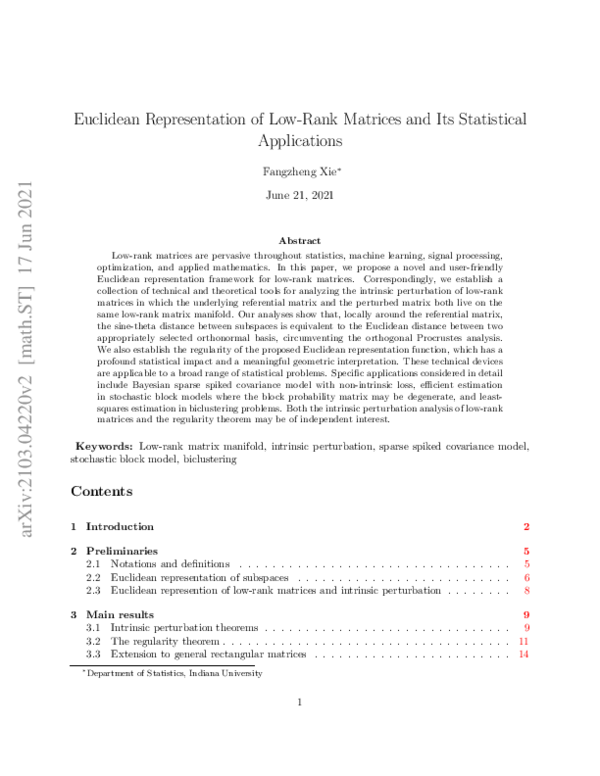 (PDF) Euclidean Representation of Low-Rank Matrices and Its Geometric Properties | Fangzheng Xie ...