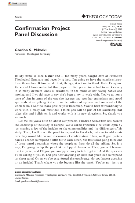 (PDF) Confirmation Project Panel Discussion | Gordon Mikoski - Academia.edu