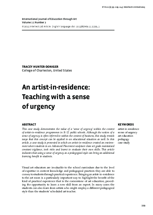 (PDF) An artist-in-residence: Teaching with a sense of urgency